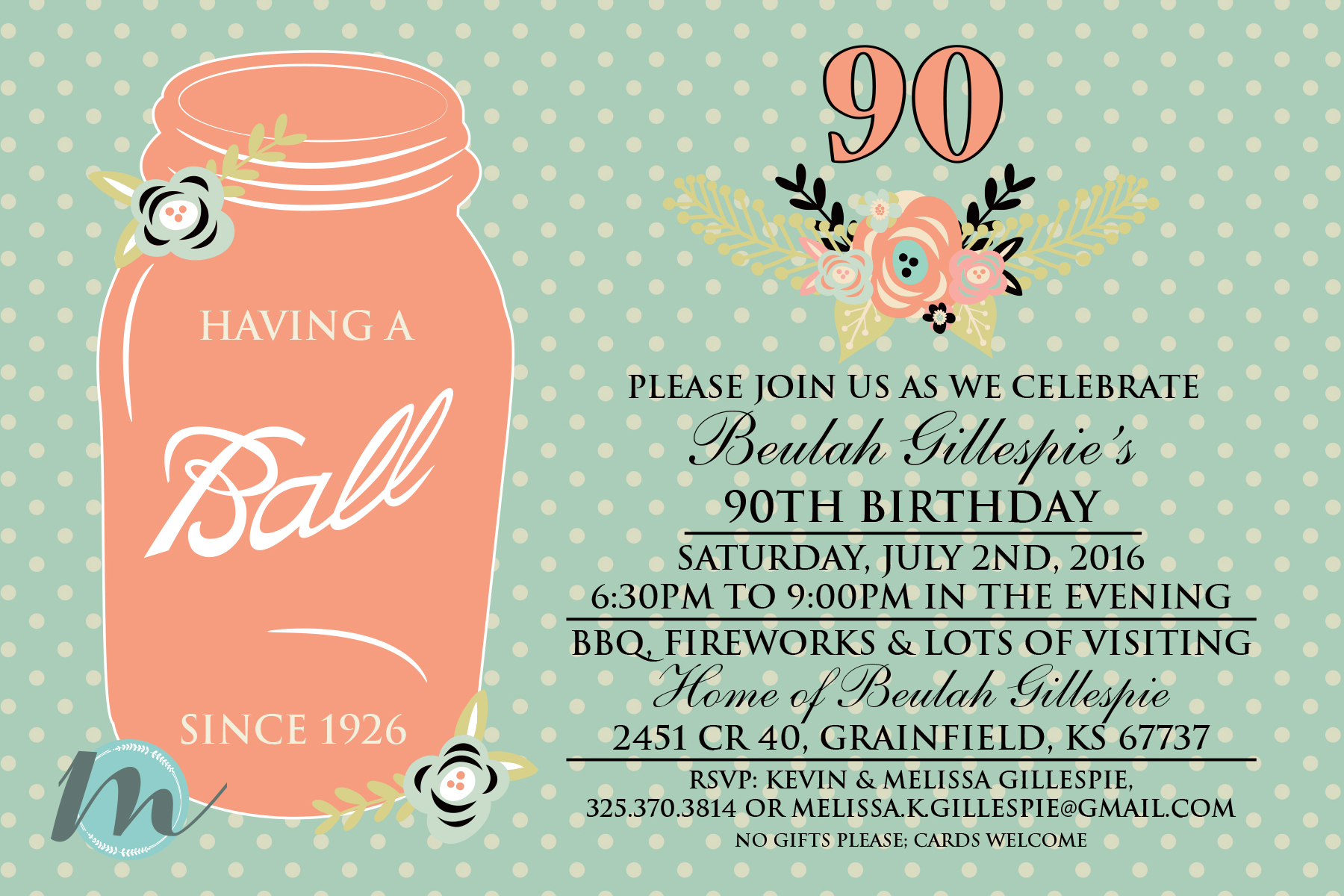Custom 90th Birthday Invitation – Merely Madison Designs
